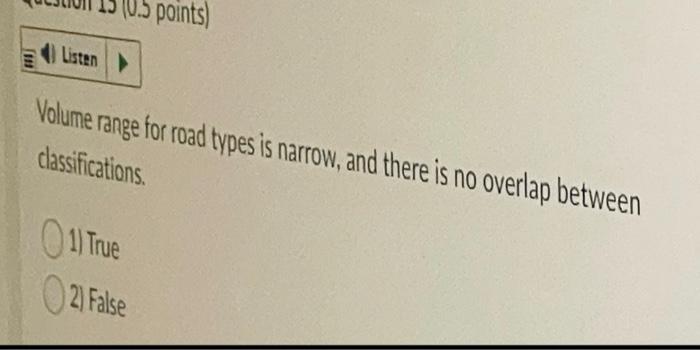 Solved 10.5 points) Listen Volume range for road types is | Chegg.com