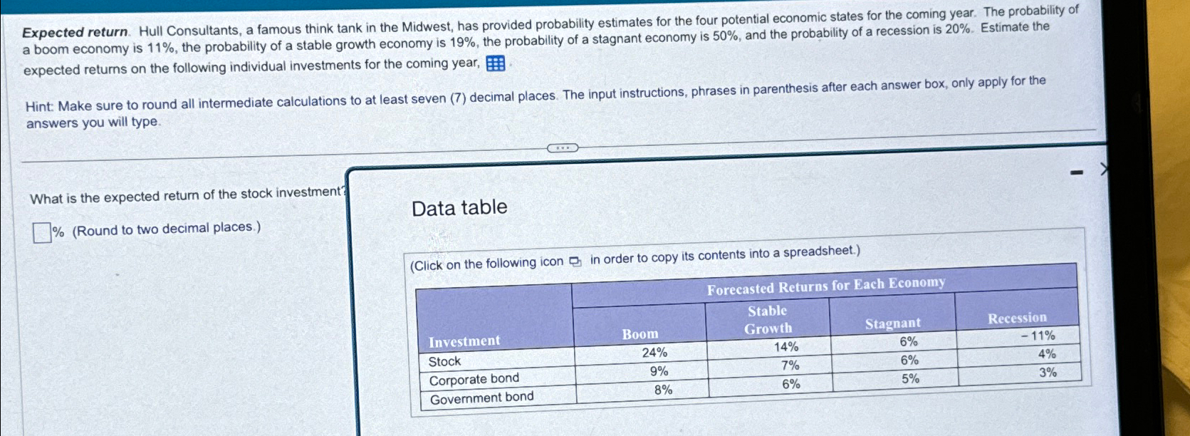Solved expected returns on the following individual | Chegg.com