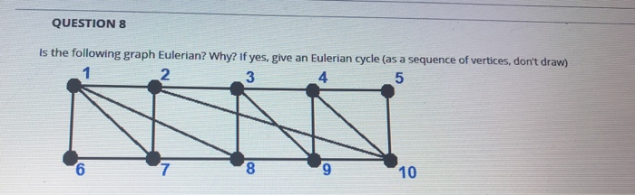 Solved QUESTION 8 Is the following graph Eulerian? Why? If | Chegg.com