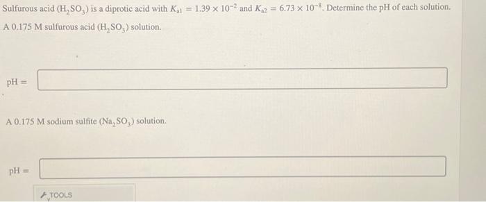 Solved Sulfurous acid (H2SO3) is a diprotic acid with | Chegg.com