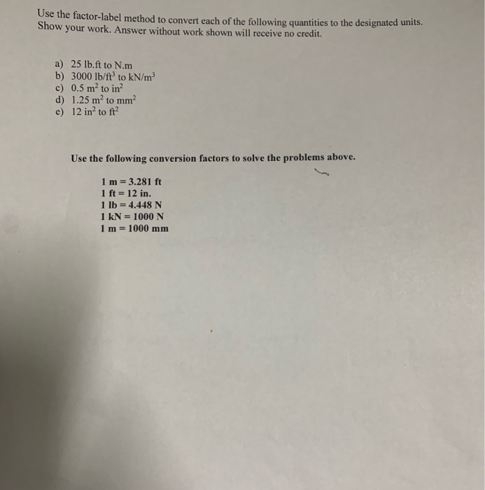 Solved The conversions have to be done with the factors | Chegg.com
