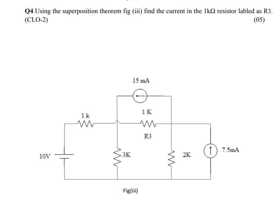 Solved Q4.Using the superposition theorem fig (iii) find the | Chegg.com