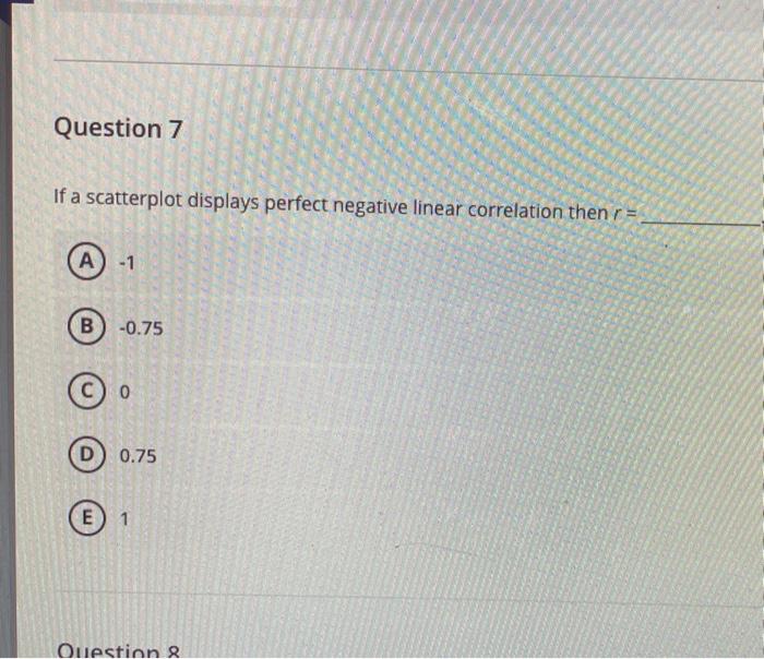 Solved Question 7 If a scatterplot displays perfect negative | Chegg.com