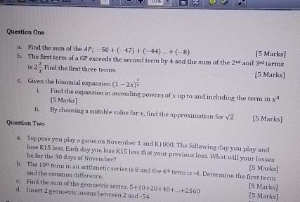 Solved Question Onea Find the sum of the | Chegg.com
