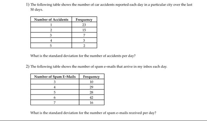 Solved 1) The following table shows the number of car | Chegg.com