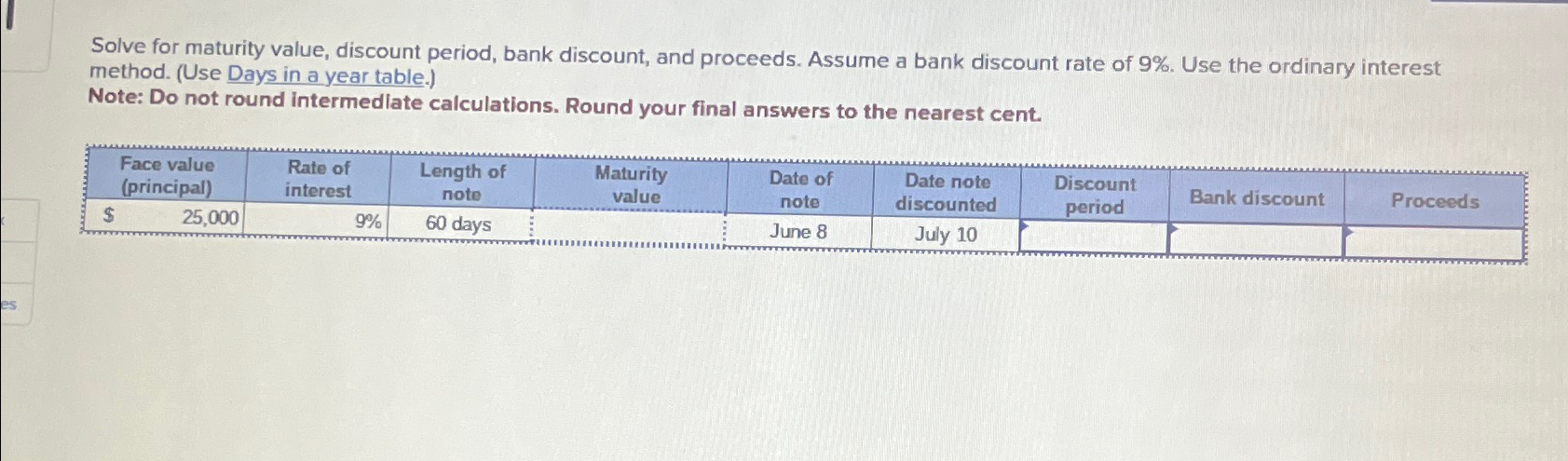 Solved Solve for maturity value, discount period, bank | Chegg.com