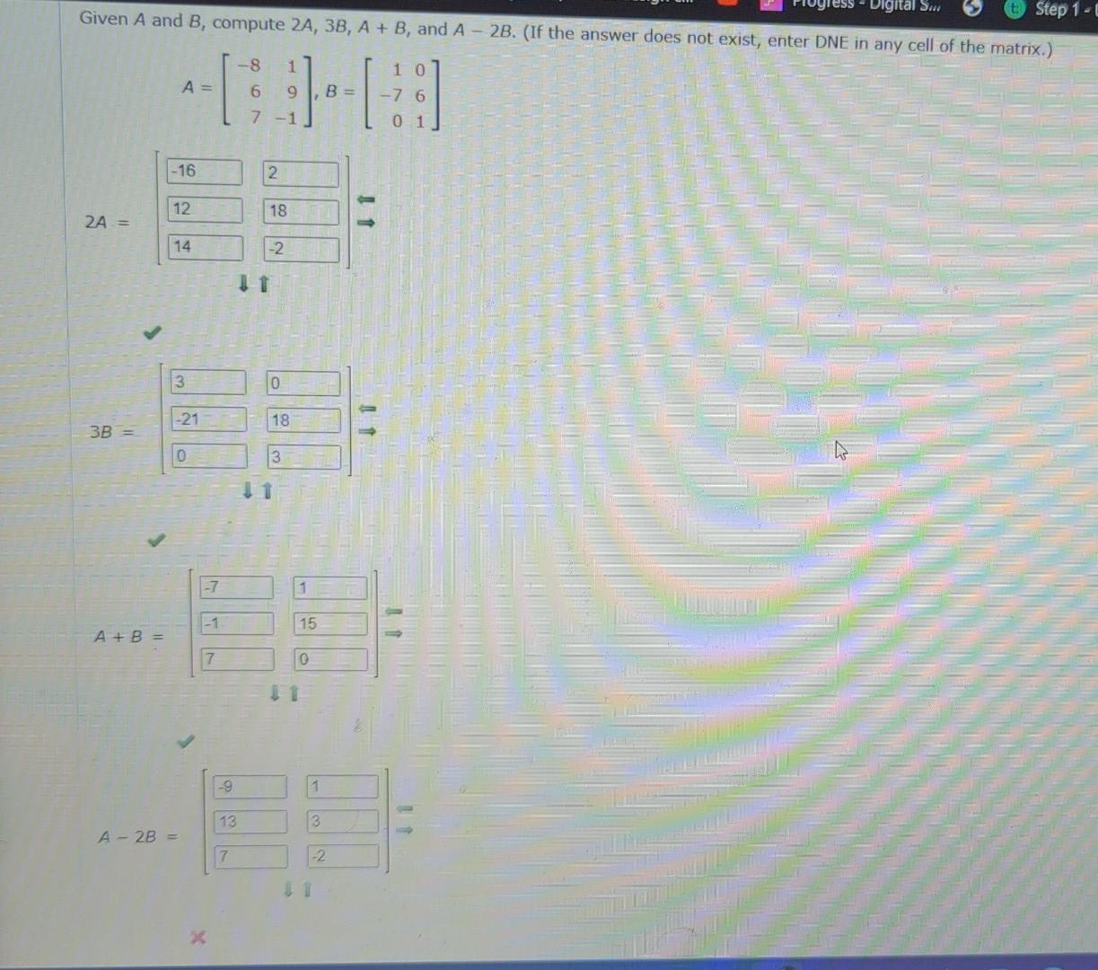 Solved Si Step 1-0 Given A and B, compute 2A, 3B, A + B, and | Chegg.com