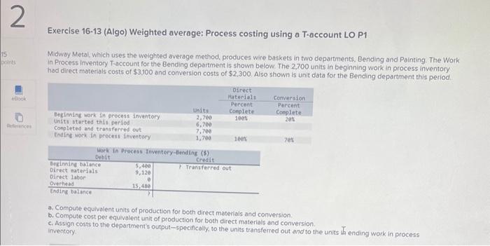 Solved Exercise 16-13 (Algo) Weighted average: Process | Chegg.com