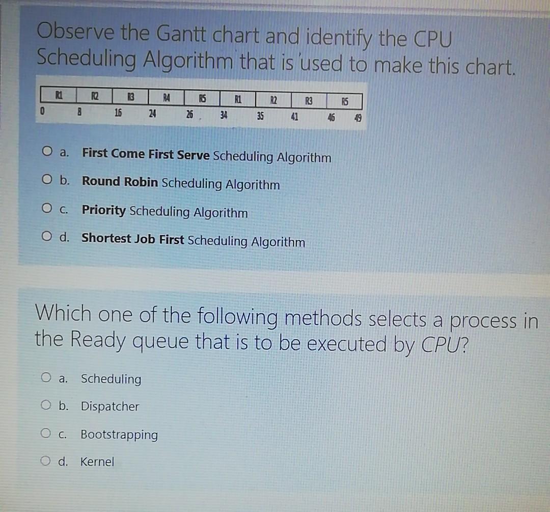 Solved Observe the Gantt chart and identify the CPU | Chegg.com