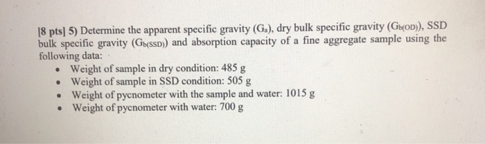 Solved 18 pts) 5) Determine the apparent specific gravity | Chegg.com