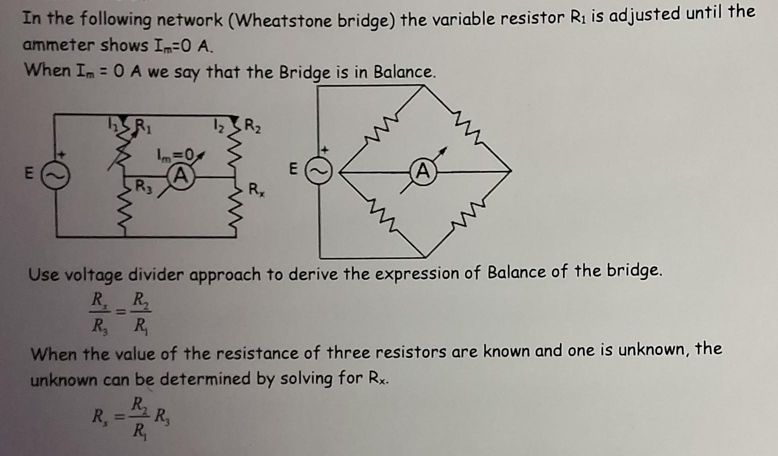 Solved In the following network (Wheatstone bridge) the | Chegg.com