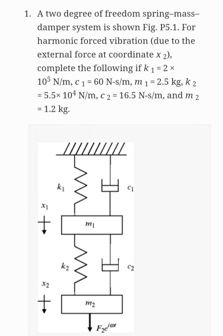 1. A two degree of freedom spring-mass- damper system | Chegg.com