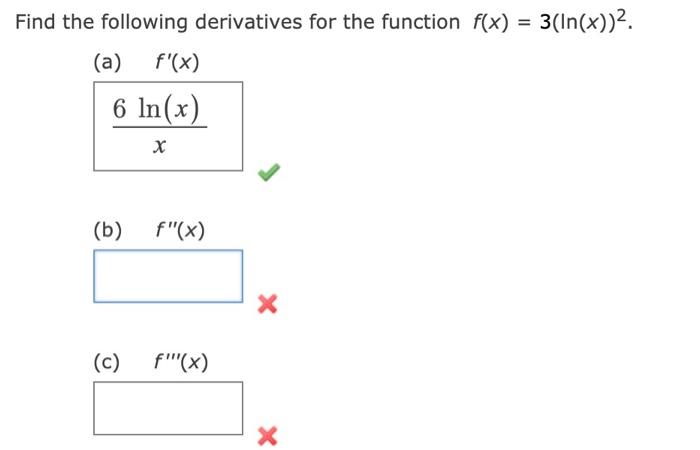 Solved Find the following derivatives for the function | Chegg.com