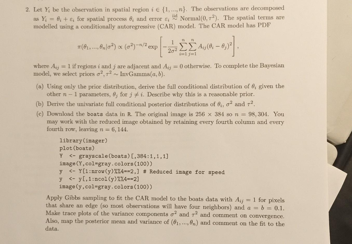 Solved Let Yi be the observation in spatial region | Chegg.com