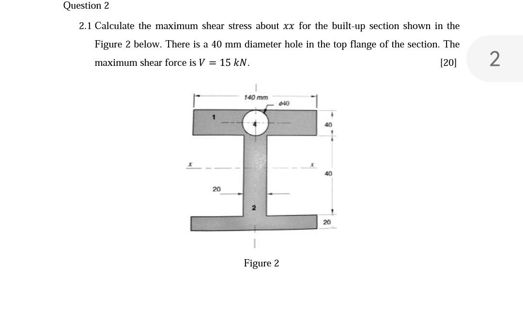 Solved Question 2 2.1 Calculate the maximum shear stress | Chegg.com