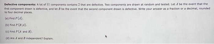Solved Defective components: A lot of 11 components contains | Chegg.com