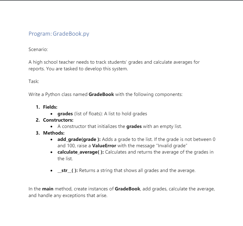 Program: GradeBook.pyScenario:A high school teacher | Chegg.com