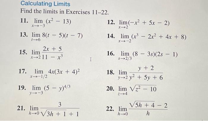 Solved Calculating Limits Find the limits in Exercises | Chegg.com