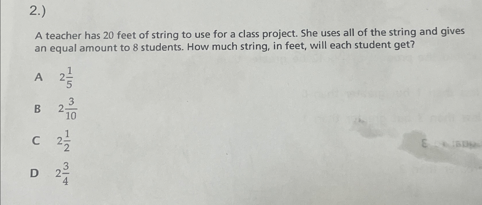 Solved 2.)A teacher has 20 ﻿feet of string to use for a | Chegg.com