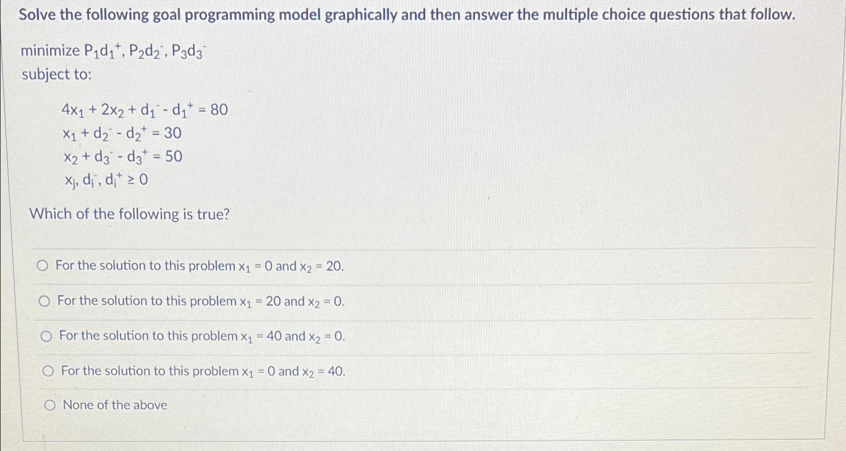 Solved Solve the following goal programming model | Chegg.com