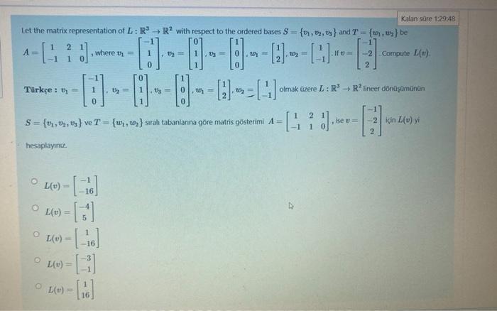 Let the matrix representation of L:R3→R2 with respect | Chegg.com