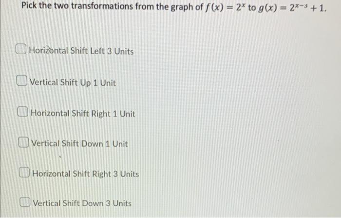 Pick the two transformations from the graph of f(x) = | Chegg.com