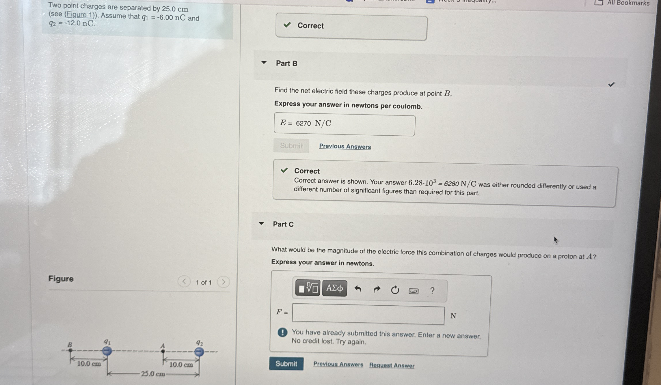 Two point charges are separated by 25.0 ﻿cm (see | Chegg.com