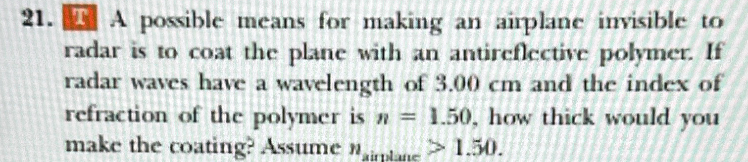 Solved A possible means for making an airplane invisible to | Chegg.com