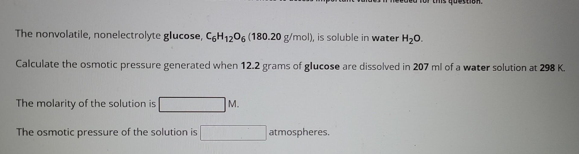 Solved The nonvolatile, nonelectrolyte glucose, | Chegg.com