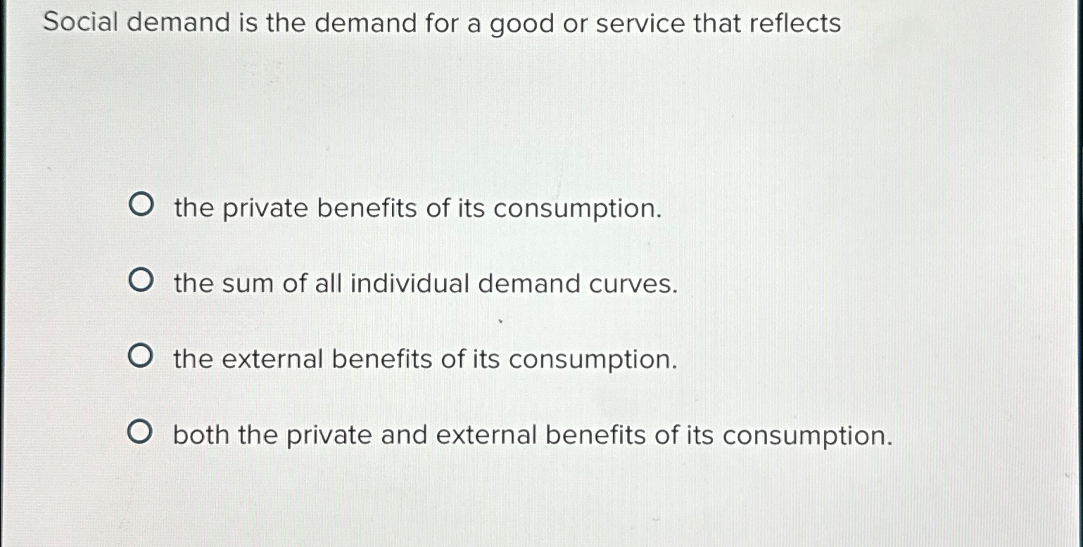Solved Social demand is the demand for a good or service | Chegg.com