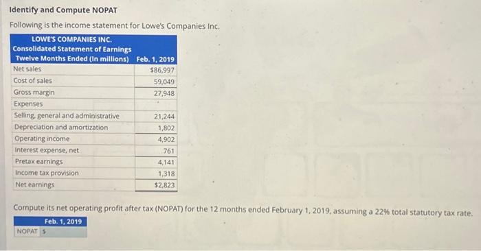 Identify and Compute NOPAT Following is the income | Chegg.com