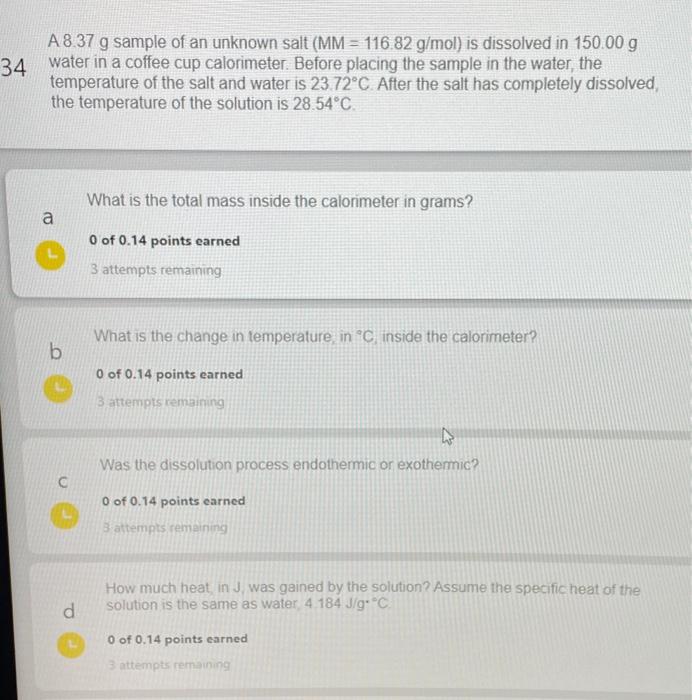 Solved A 8 37 g sample of an unknown salt (MM = 116 82 | Chegg.com
