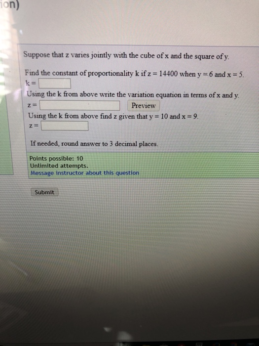 Solved ion) Suppose that z varies jointly with the cube of x | Chegg.com
