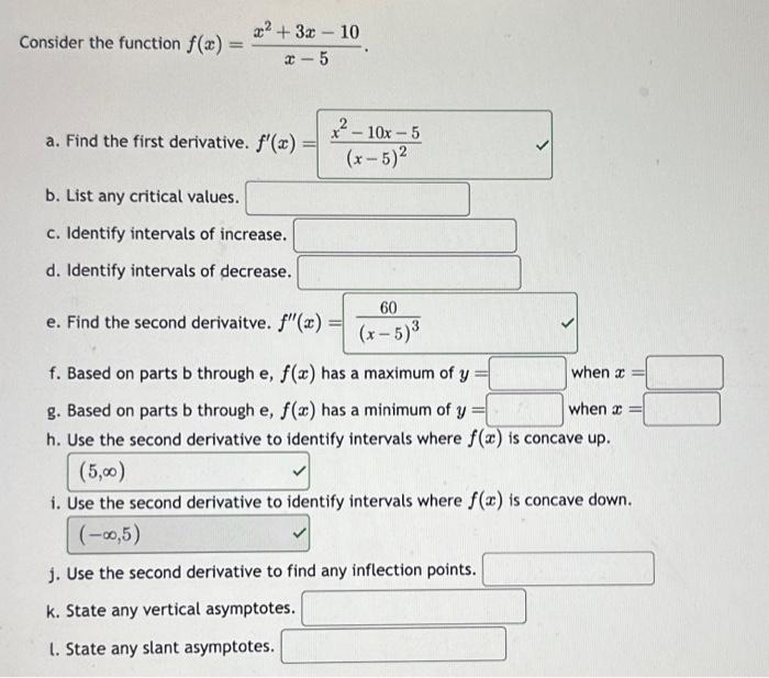 Solved Consider the function f(x)=x−5x2+3x−10. a. Find the | Chegg.com