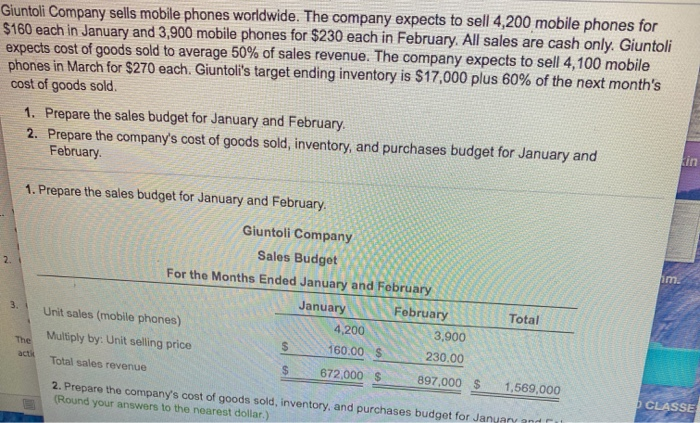 Solved Giuntoli Company sells mobile phones worldwide. The | Chegg.com