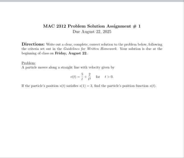 Solved MAC 2312 ﻿Problem Solution Assignment # 1Due August | Chegg.com