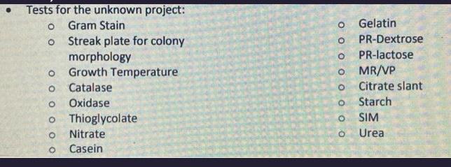 Solved Tests for the unknown project: - Gram Stain - Streak | Chegg.com