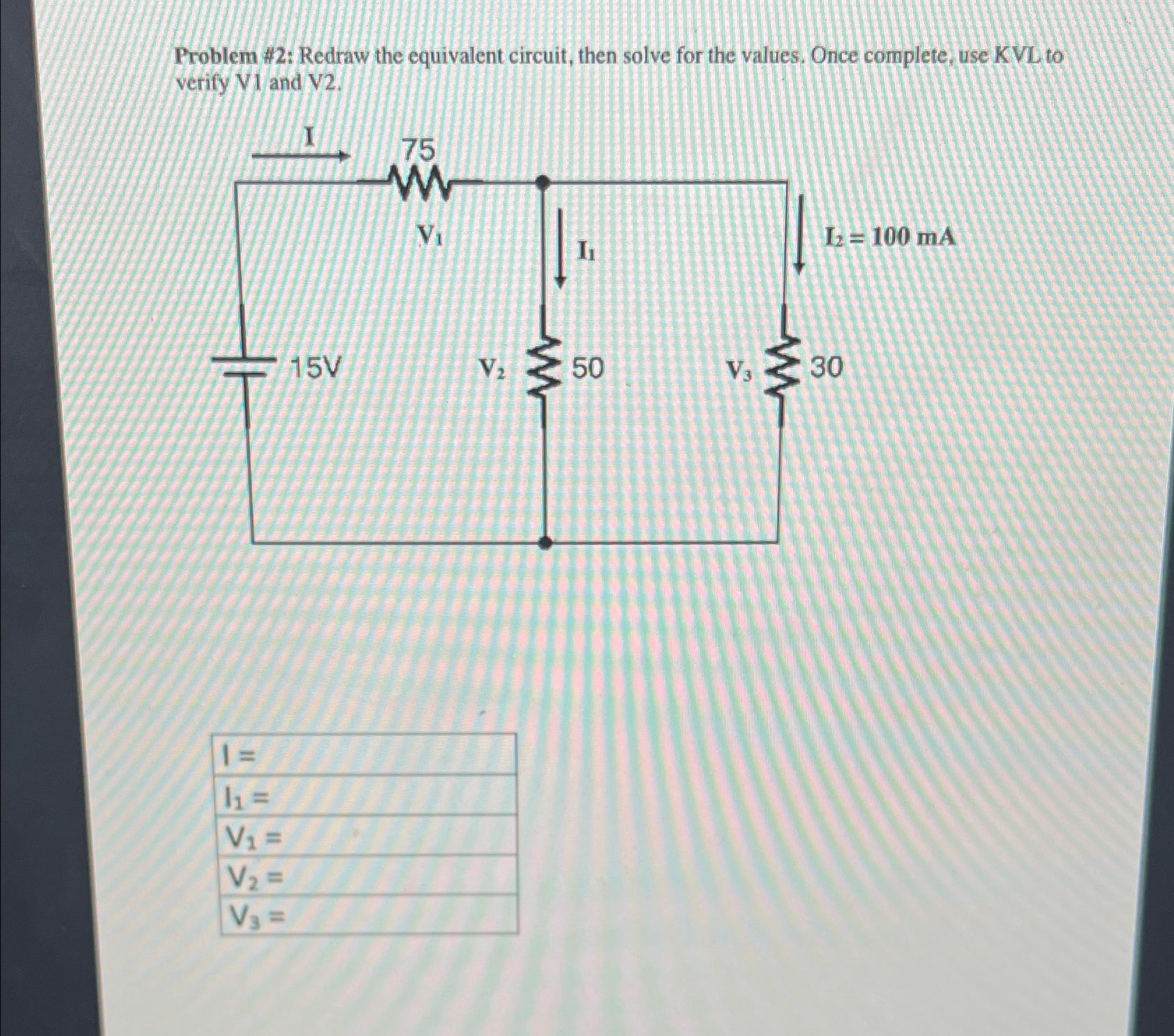 Solved Problem #2: Redraw the equivalent circuit, then solve | Chegg.com Solved Problem #2: Redraw the equivalent circuit, then solve | Chegg.com