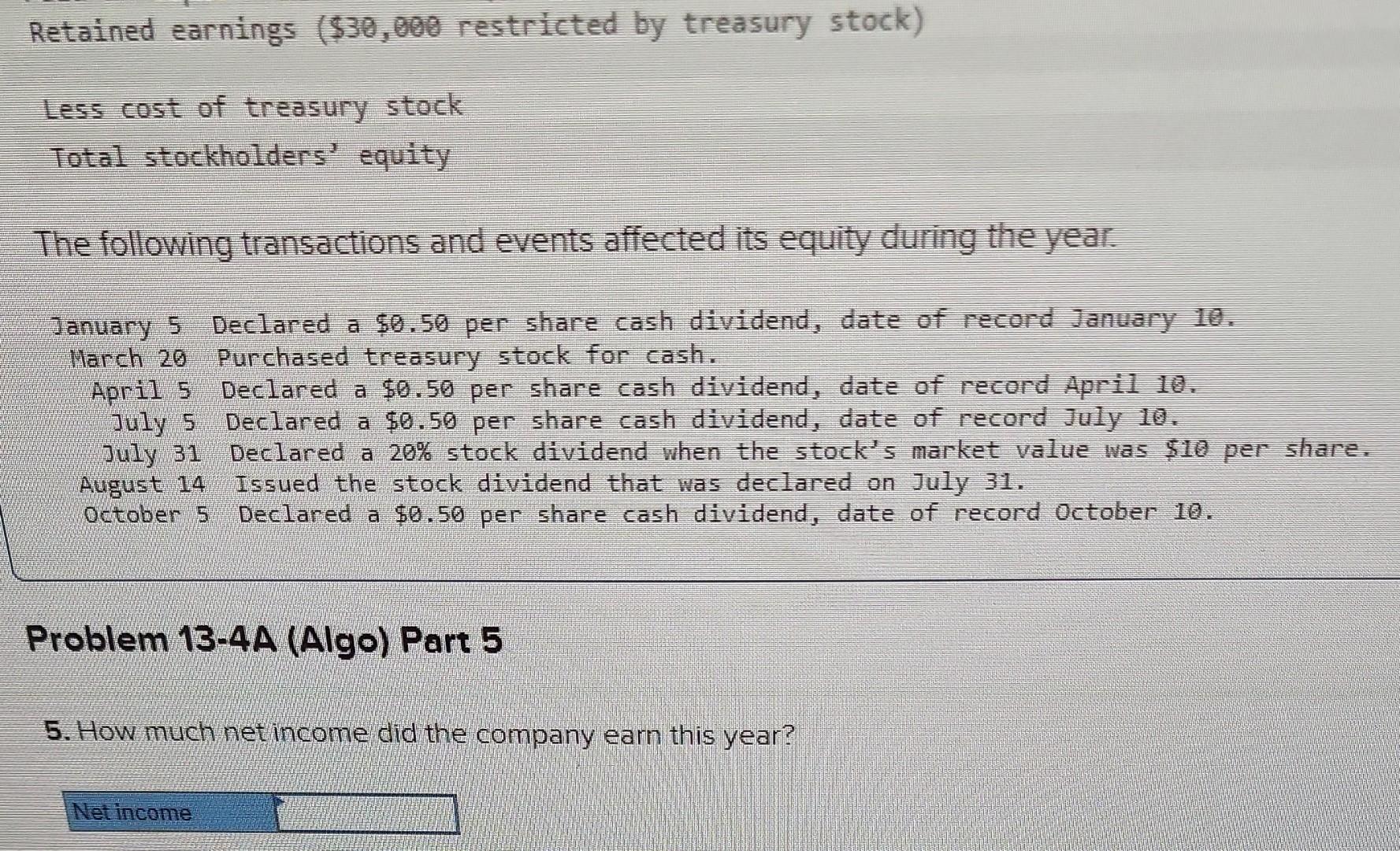 Solved required information Problem 13-4A (Algo) Analyzing | Chegg.com