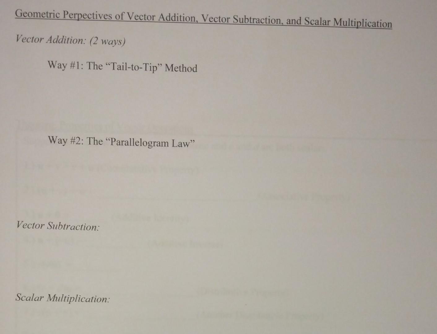 Solved Geometric Perpectives of Vector Addition, Vector | Chegg.com