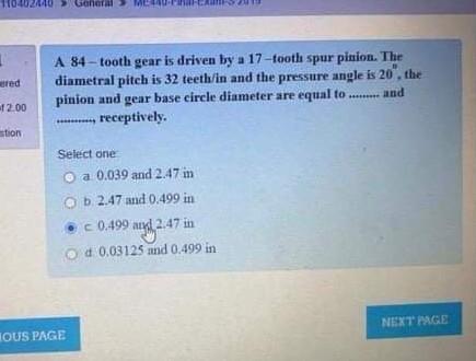 Solved 02449 1 red A 84-tooth gear is driven by a 17-tooth | Chegg.com