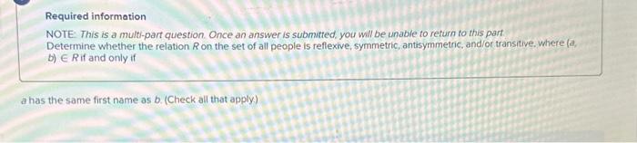 Solved Required information NOTE: This is a multh-part | Chegg.com