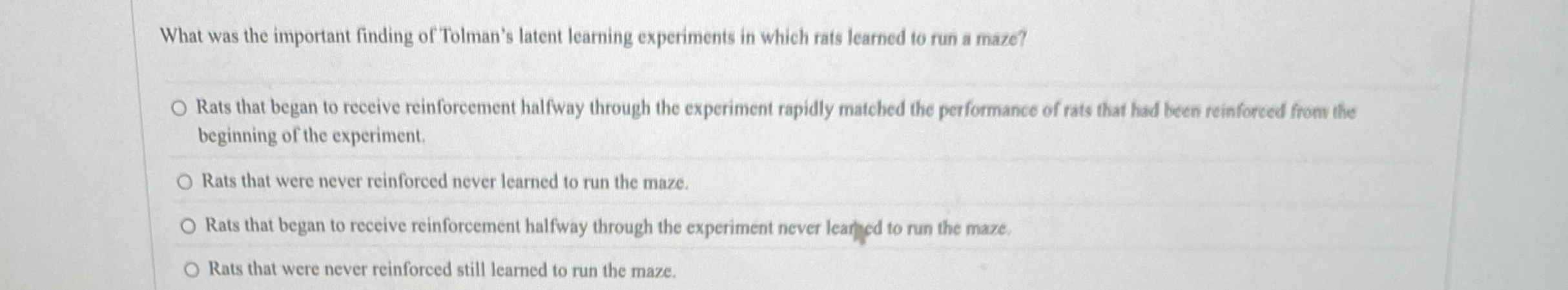 Solved What was the important finding of Tolman's latent | Chegg.com