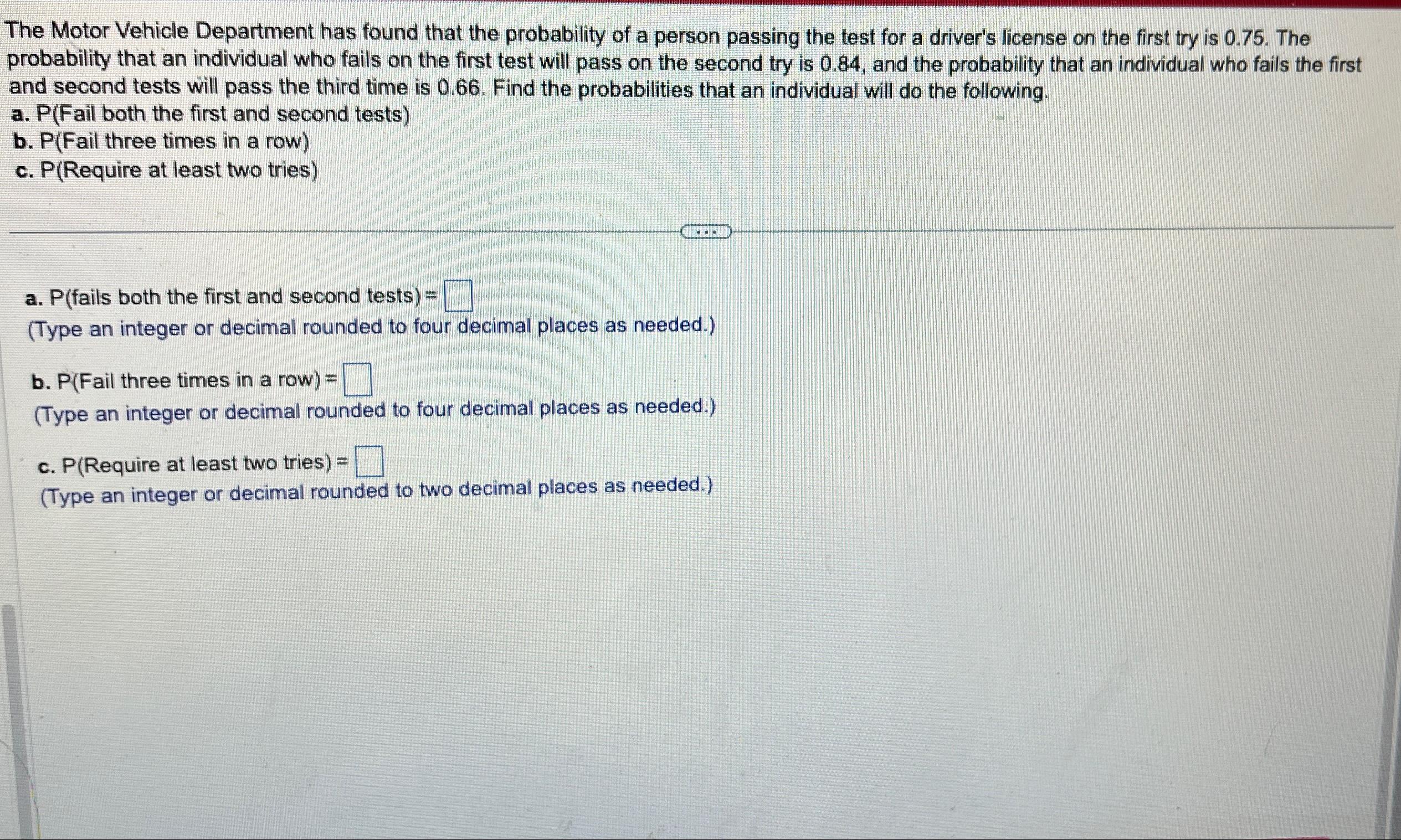 Solved The Motor Vehicle Department has found that the | Chegg.com