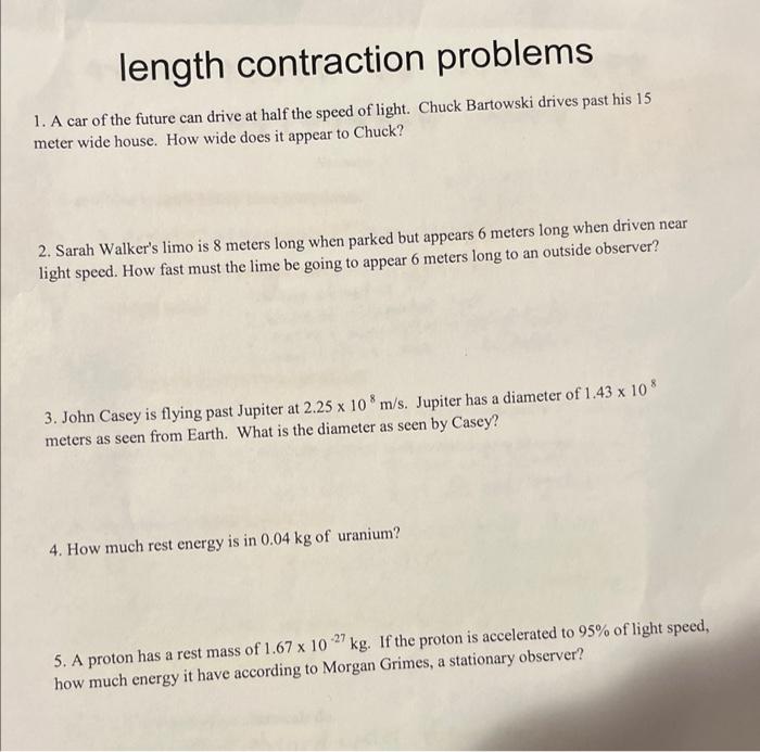 Solved length contraction problems 1. A car of the future | Chegg.com