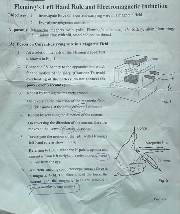 Solved Fleming's Left Hand Rule and Electromagnetic | Chegg.com