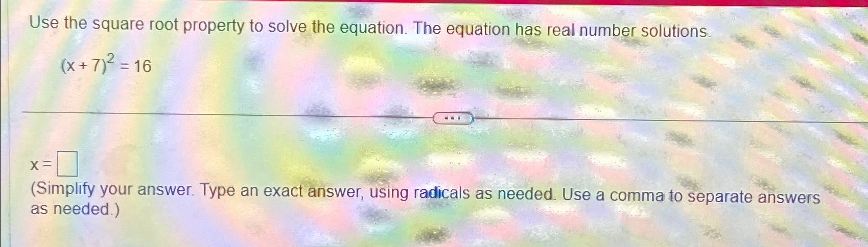 Solved Use the square root property to solve the equation. | Chegg.com