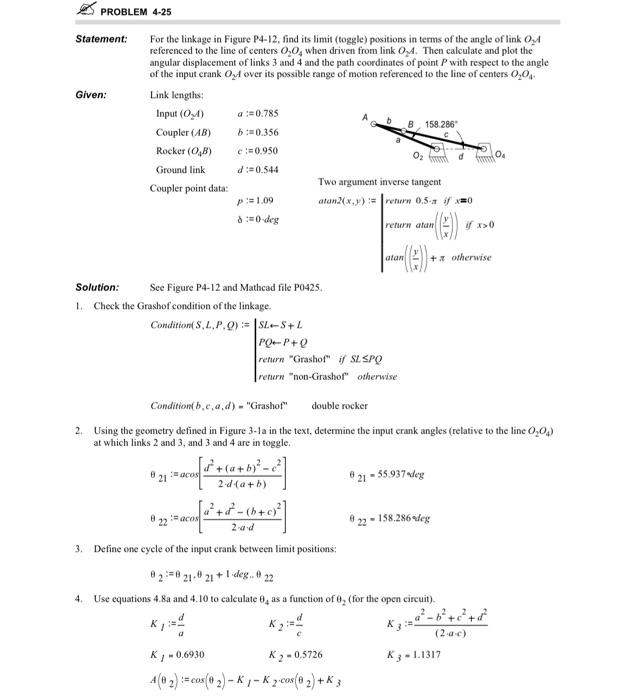 Solved Statement: For the linkage in Figure P4-12, find its | Chegg.com