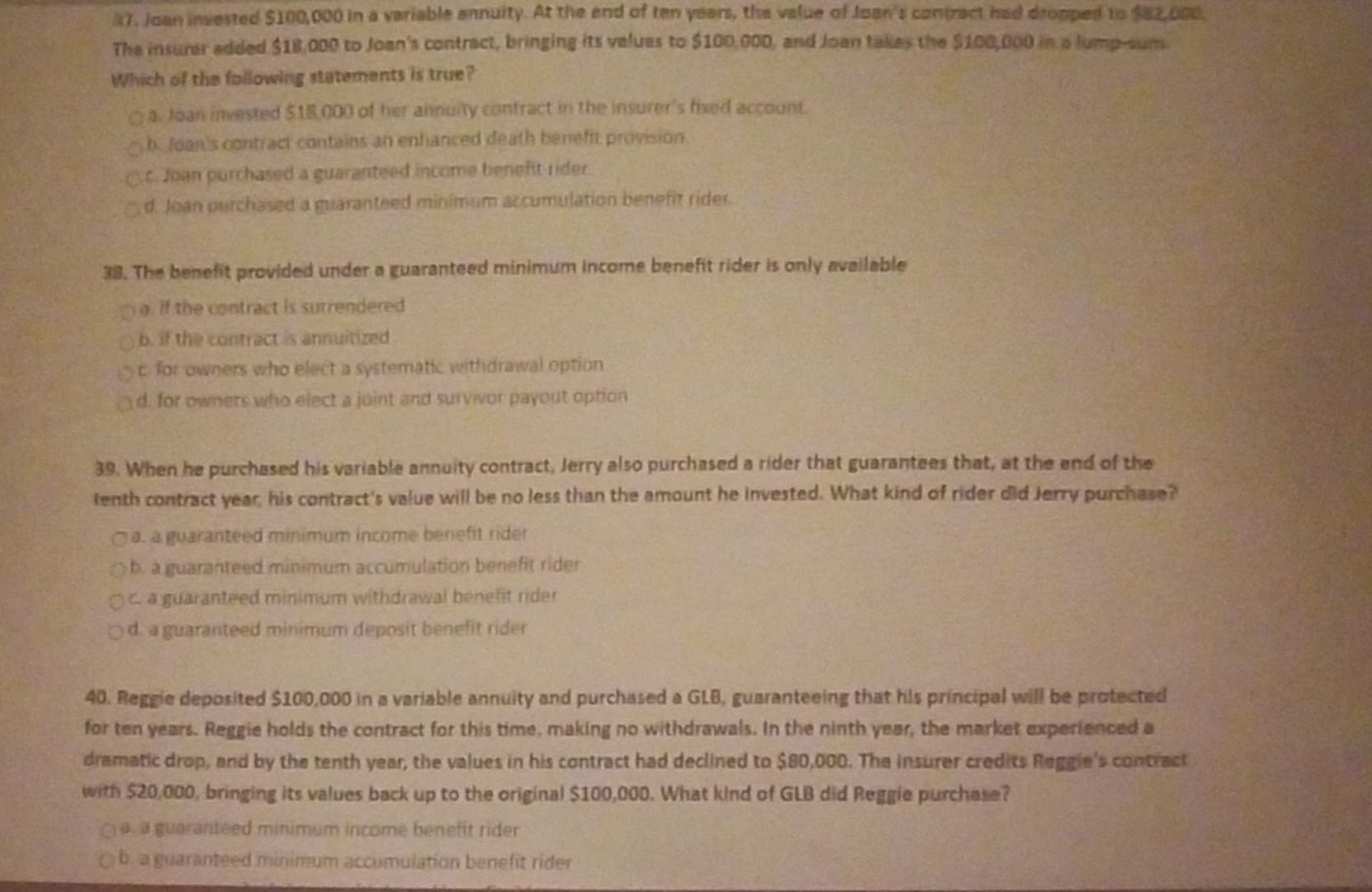 37. joan invested $100,000 in a variable annuity. At | Chegg.com