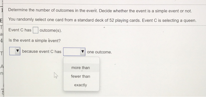 Solved 1 Determine the number of outcomes in the event. | Chegg.com
